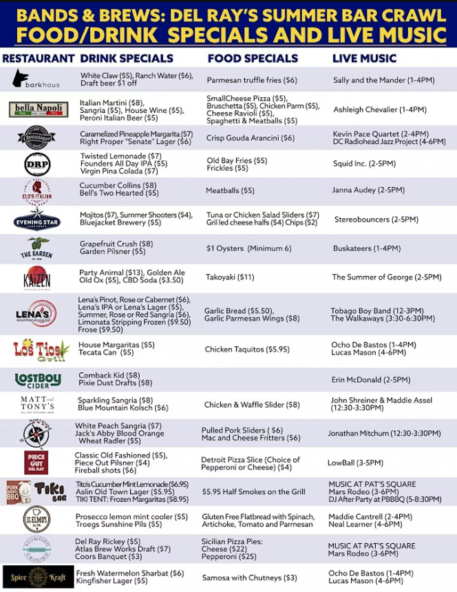 Bands & Brews: Del Ray's Summer Bar Crawl - DRBA